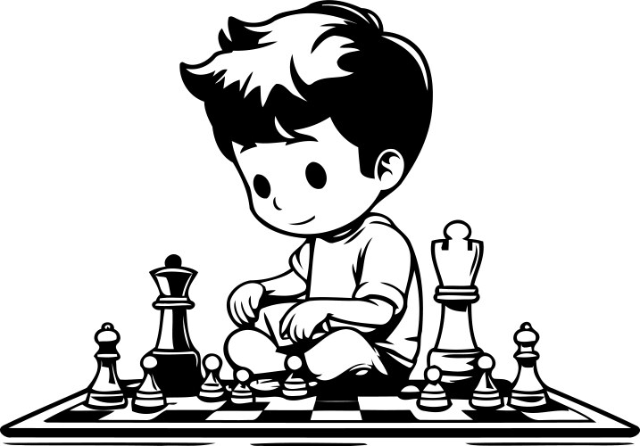Little boy playing chess cartoon character Vector Image