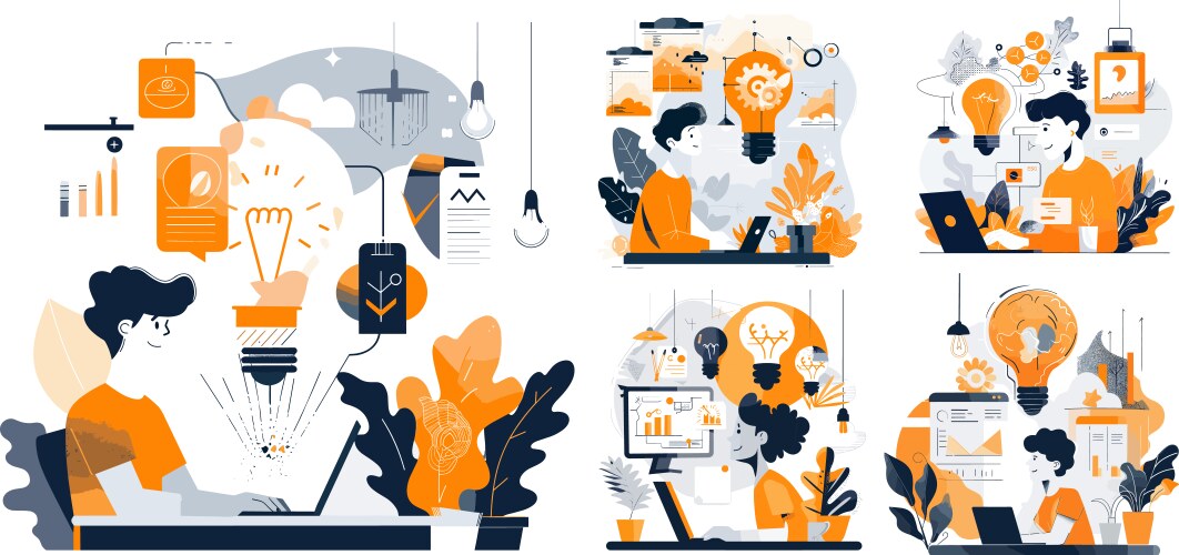 Creative idea avatars cartoon set guy Royalty Free Vector