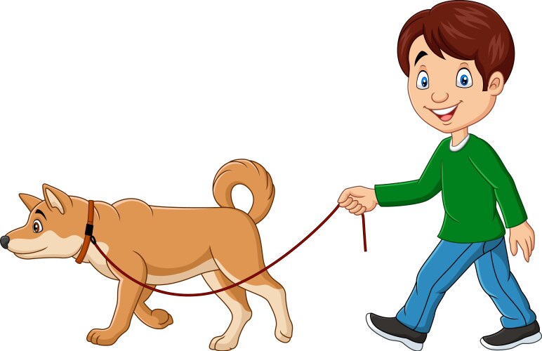 Cute cartoon girl walking with dog Royalty Free Vector Image