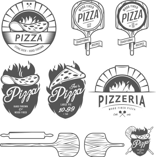 Set of pizzeria labels badges and design elements Vector Image