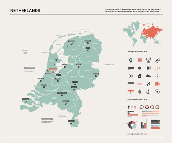 Netherlands map on a brick wall Royalty Free Vector Image