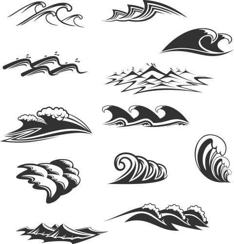 Ocean and sea waves set Royalty Free Vector Image