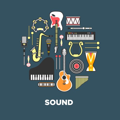 Musical instruments collage for rock jazz blues Vector Image