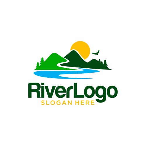 Mountain river and sun icon element symbol Vector Image