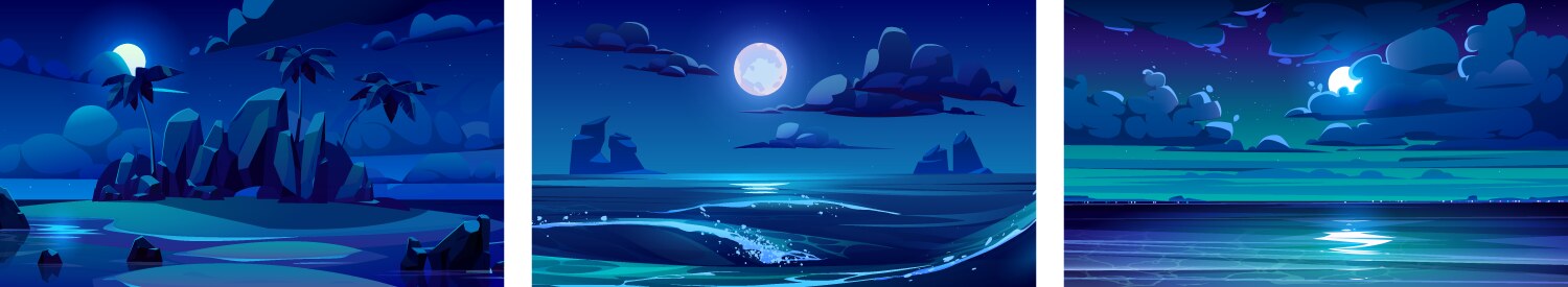 Tropical landscape with sea bay at night Vector Image
