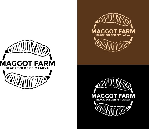 Black solder fly larva farm logo maggot Royalty Free Vector