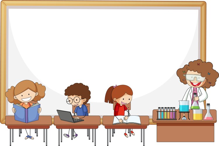 Frame design with board and kids in classroom Vector Image