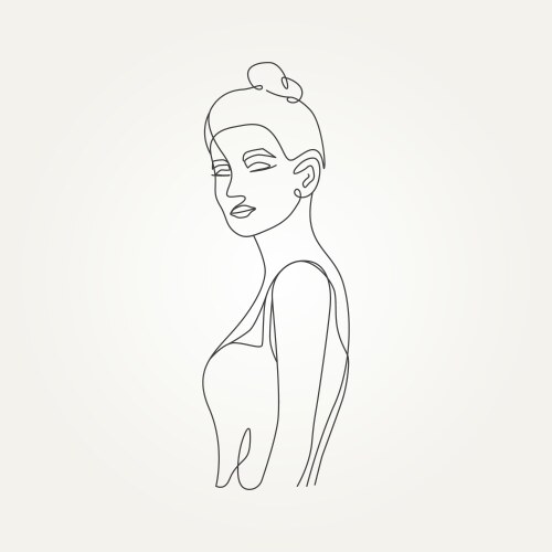 Beautiful Woman Wearing Leaf Crown Line Art Logo Vector Image
