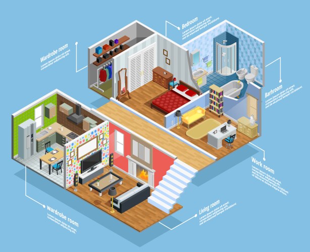 Isometric house cross-section Royalty Free Vector Image