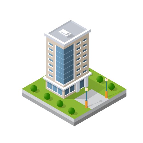 Multi-storey building skyscraper in isometric Vector Image