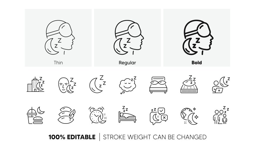 Sleep line icons sleeping pillow night bed Vector Image