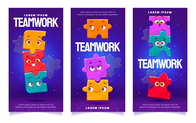Cartoon puzzle teamwork instagram posts Royalty Free Vector