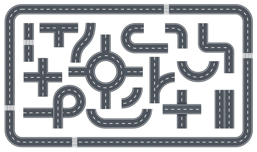Top view road elements street junction and roads Vector Image