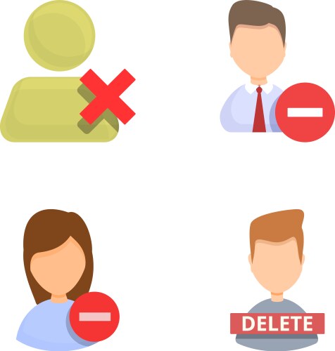 Delete user icons set cartoon style Royalty Free Vector
