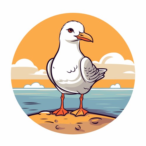 Seagull on the beach in cartoon style Royalty Free Vector