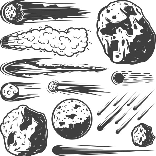 Vintage monochrome comets labels set Royalty Free Vector