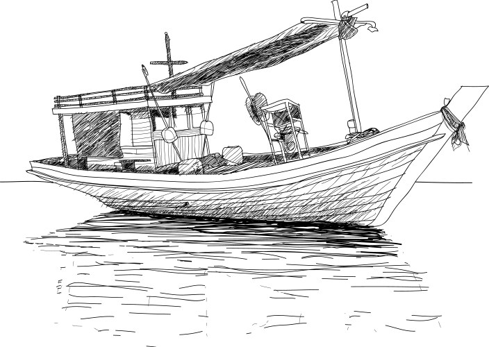 Fisherman boat fishing sketch Royalty Free Vector Image