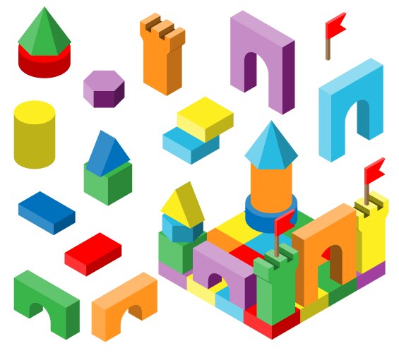 Colorful blocks toy building tower castle house Vector Image