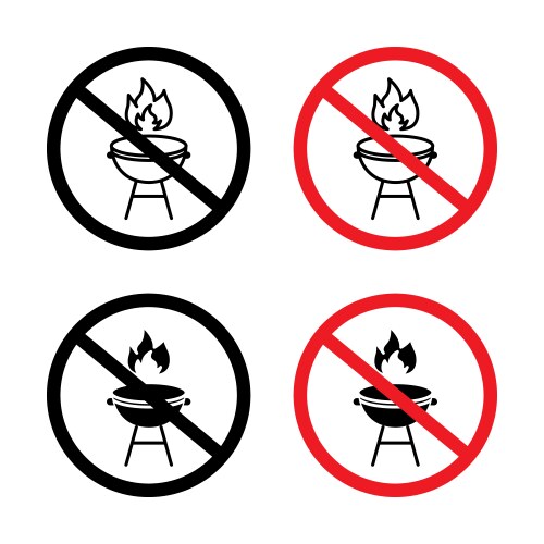 No barbecue with fire sign icon set ban on open Vector Image