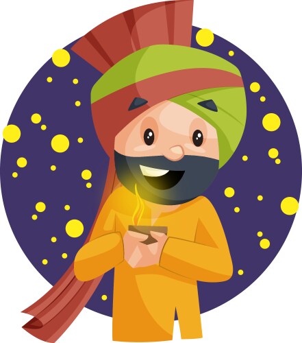Sikh man with decorated drum Royalty Free Vector Image