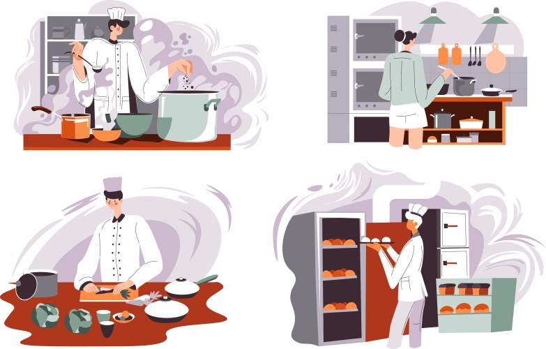 Restaurant or cafe cooking chef in kitchen Vector Image