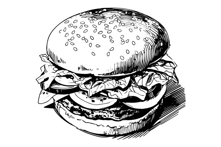 Burger hand drawn ink sketch engraved style Vector Image