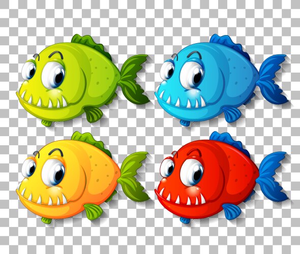 Set different color exotic fish cartoon Royalty Free Vector