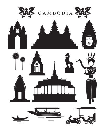 Cambodia landmarks and culture object set Vector Image
