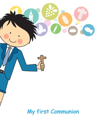 First holy communion for cute little boy Vector Image