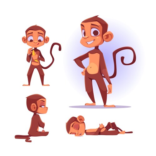 Monkey playing with different posing Royalty Free Vector