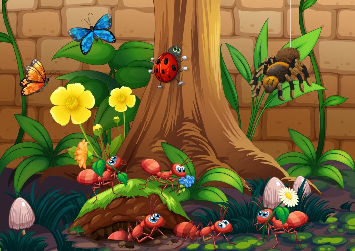Scene with plants and insects in garden Royalty Free Vector