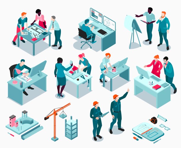 Architect work isometric view Royalty Free Vector Image