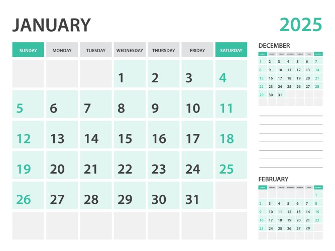January 2025 year planner template calendar Vector Image