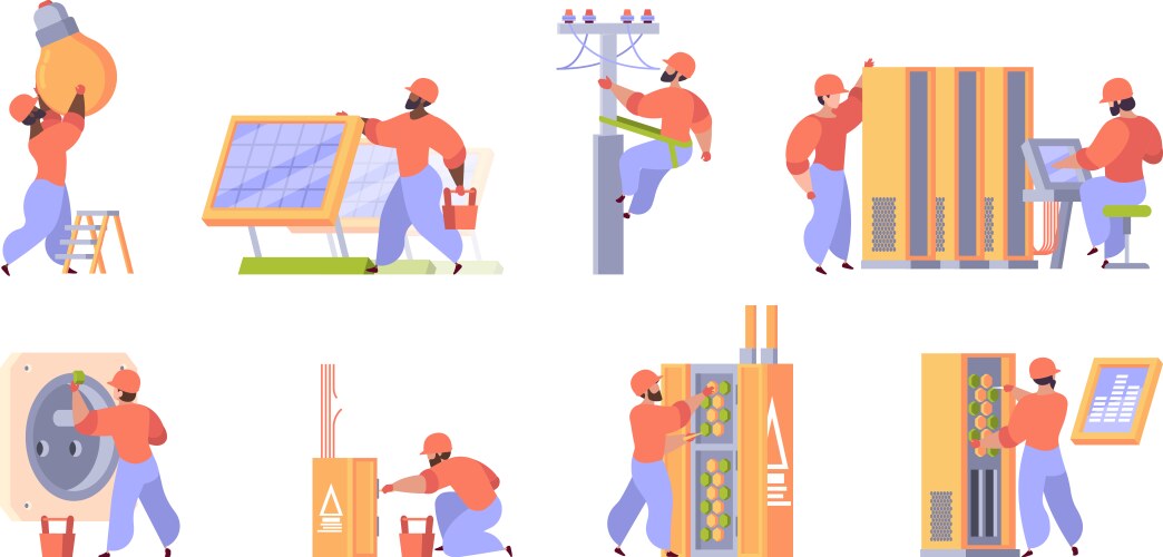 Electrician workers lighting installation Vector Image