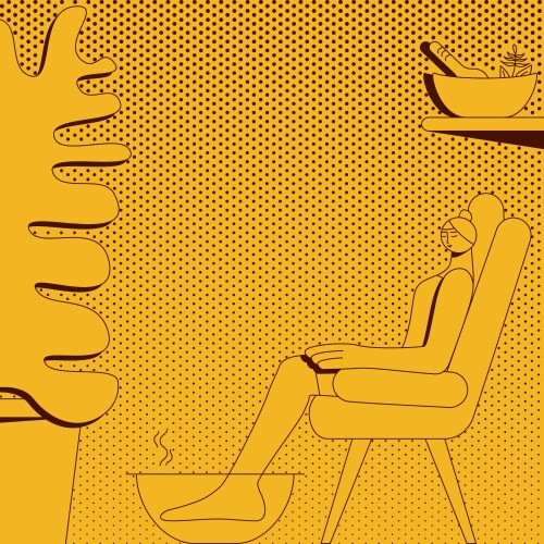 Foot baths with essential oils contour drawing Vector Image