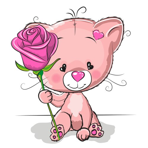 Greeting card cat with flower Royalty Free Vector Image