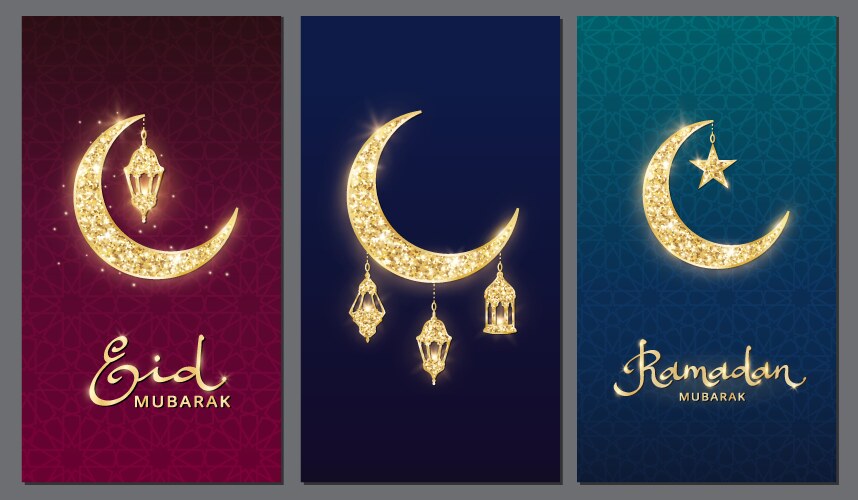 Eid mubarak banner with glitter decoration Vector Image