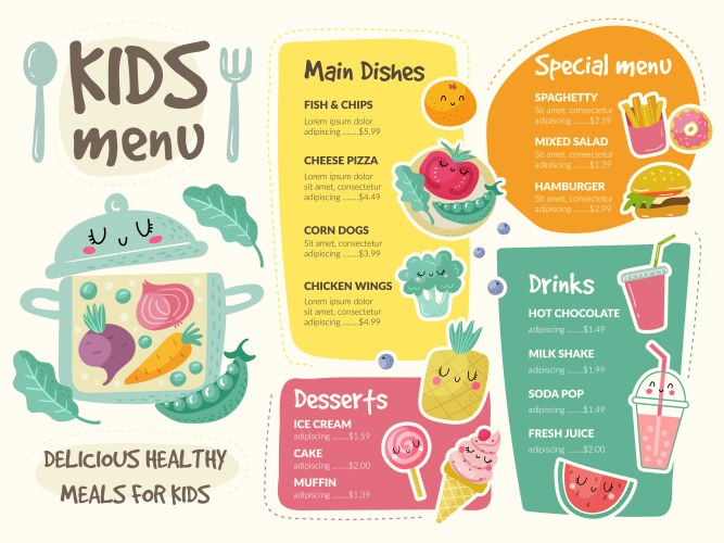 Kids Meal Menu - Animal Cartoon Royalty Free Vector Image