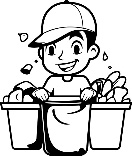 Farmer with pots of vegetables in cartoon style Vector Image