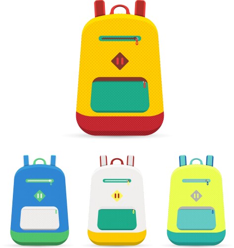 Yellow and blue schoolkid backpack set of school Vector Image