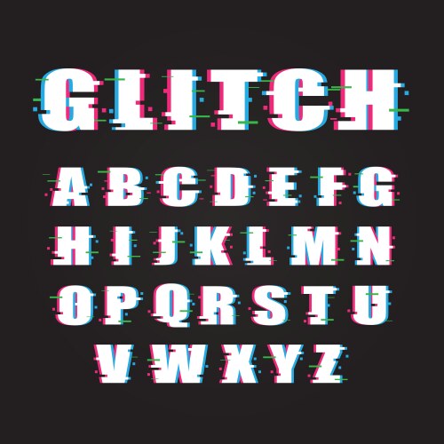 Glitch english alphabet distorted letters Vector Image