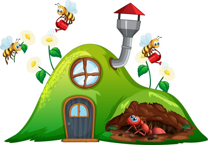 Cartoon ants colony and ant hill Royalty Free Vector Image