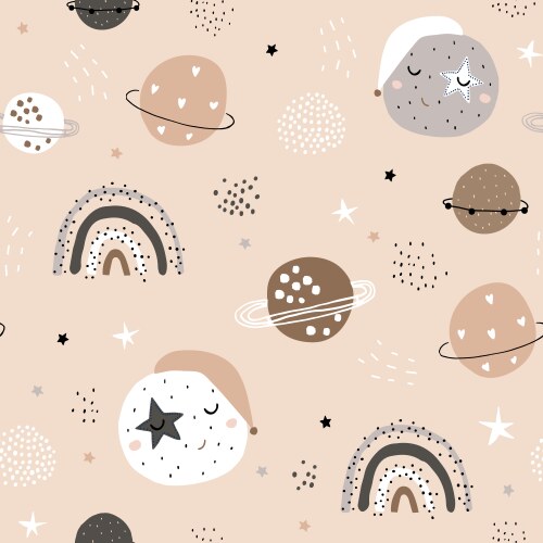 Childish seamless pattern with hand drawn space Vector Image