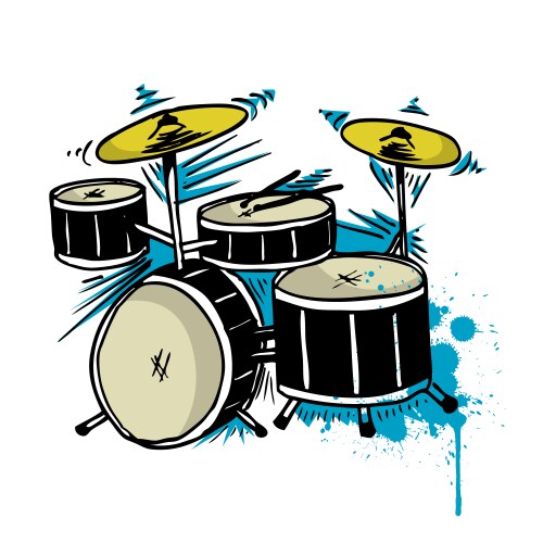 Wild drummer playing drum set cartoon Royalty Free Vector