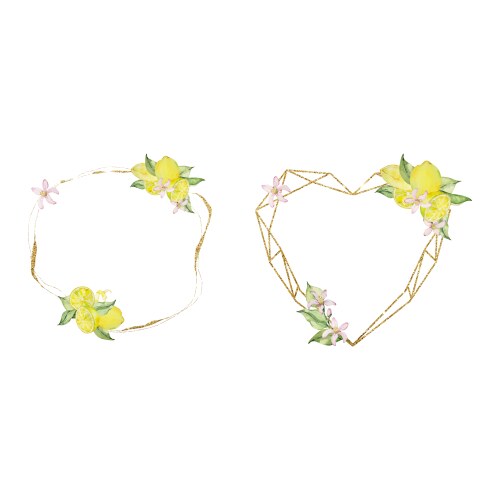 Gold frame with watercolor lemon leaves Royalty Free Vector