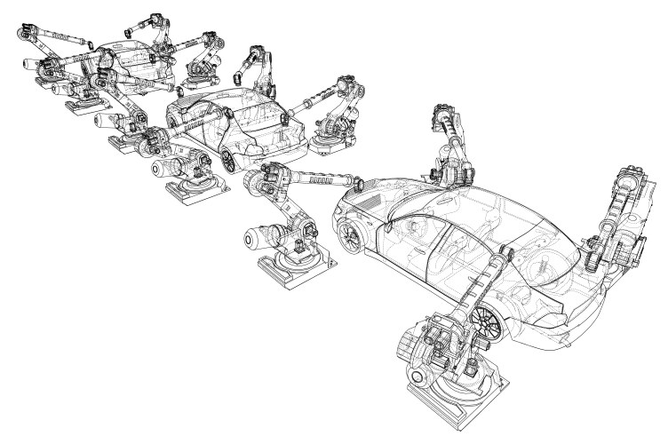 Robotic assembly operator composition Royalty Free Vector