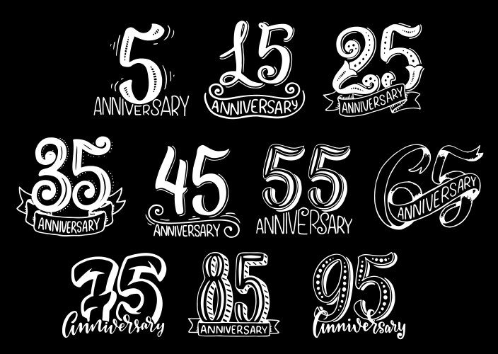 Hand lettering for anniversary year numbers Vector Image