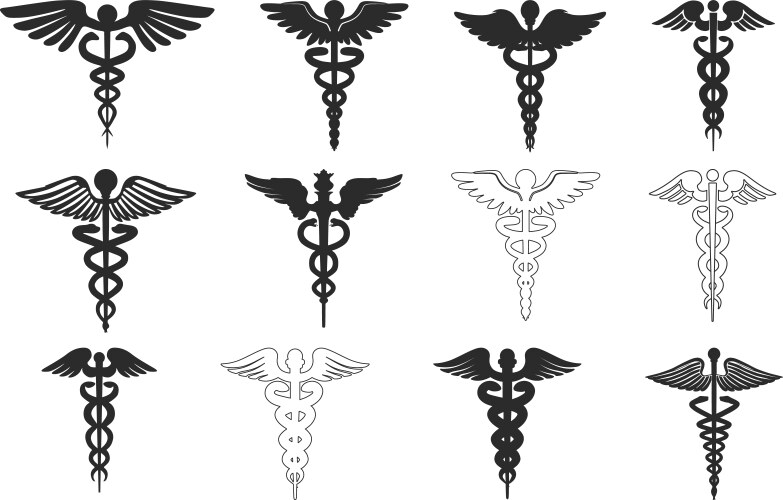 Banner with hermes staff caduceus and runes Vector Image