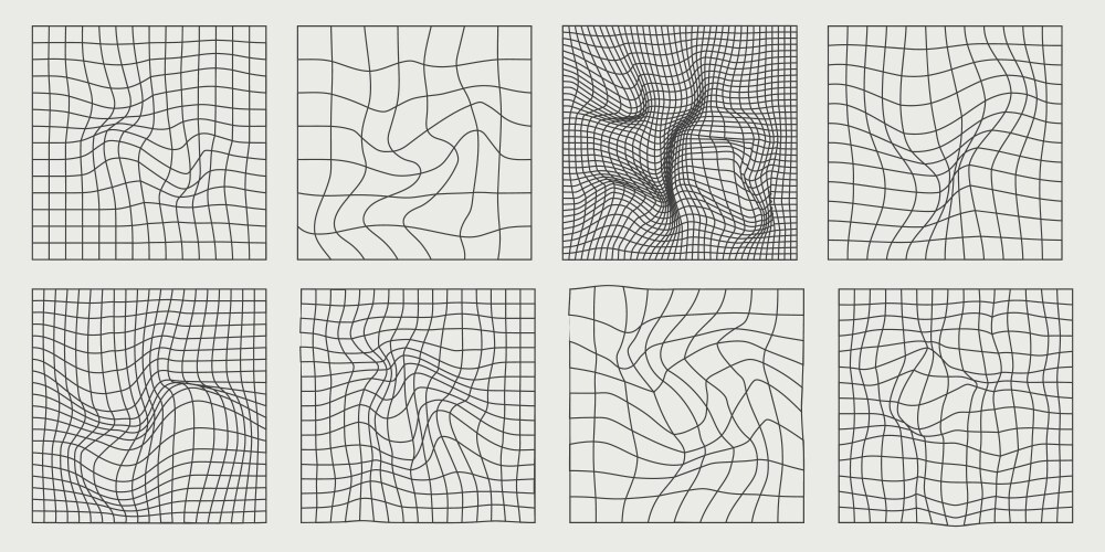 Distorted grid tile patterns retro aesthetic Vector Image