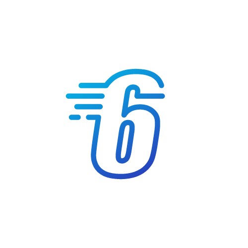 Six number 6 double triple line art outline Vector Image